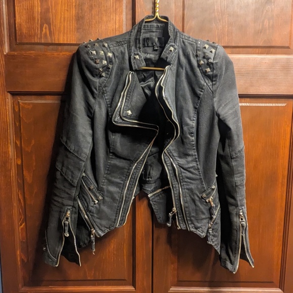 Jackets & Coats | Eropean Designer Denim Zipper Stud Motorcycle Jacket ...